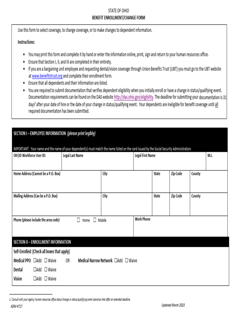 Benefit Enrollment and Change Form - Ohio Med PPO and Ohio Med NN | PDF