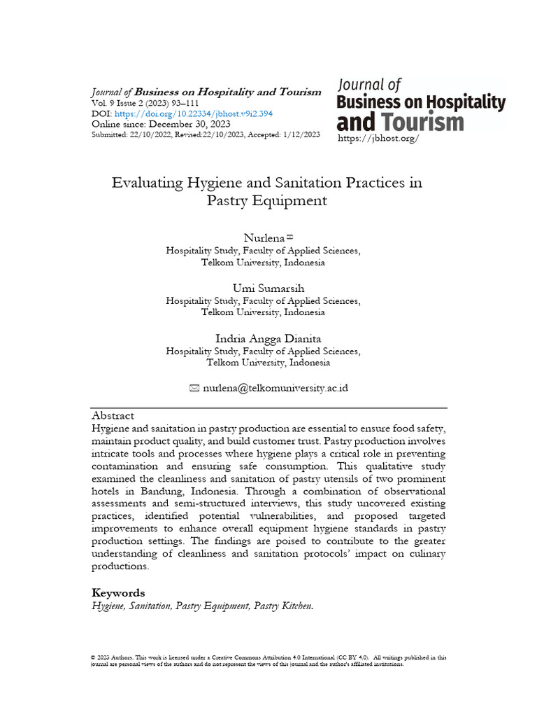 Evaluating Hygiene and Sanitation Practices in Pastry Equipment | PDF