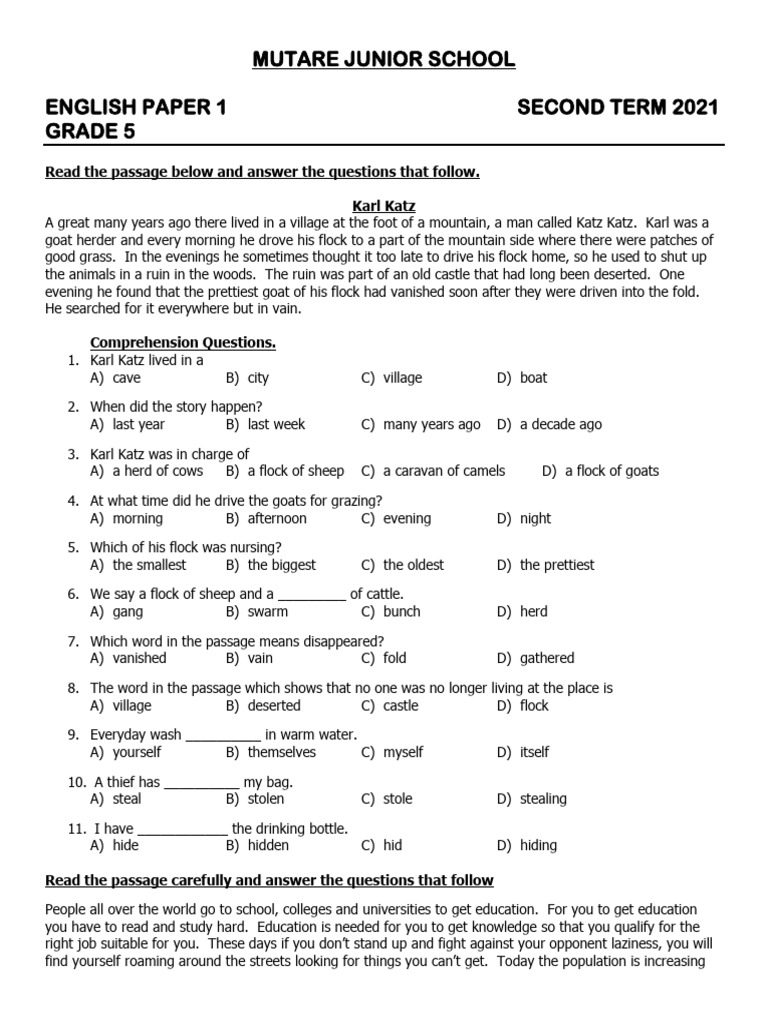 MJ English Grade 5 2nd Term 2021 | PDF | Goat