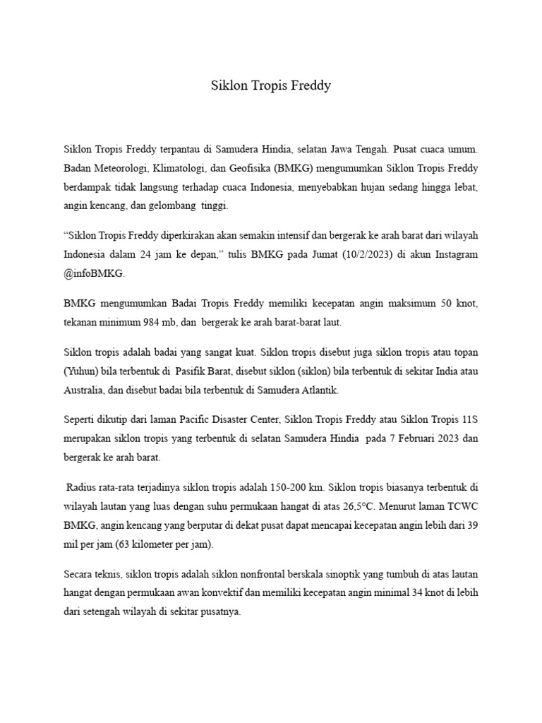 Siklon Tropis Freddy | PDF