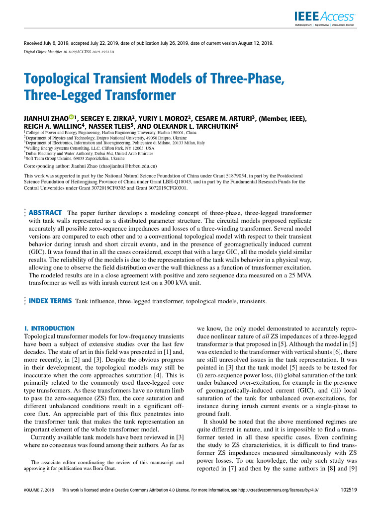 Sergey E. Zirka 2019 Topological Transient Models of Three-Phase, Three ... Sergey E. Zirka 2019 Topological Transient Models of Three-Phase, Three ...