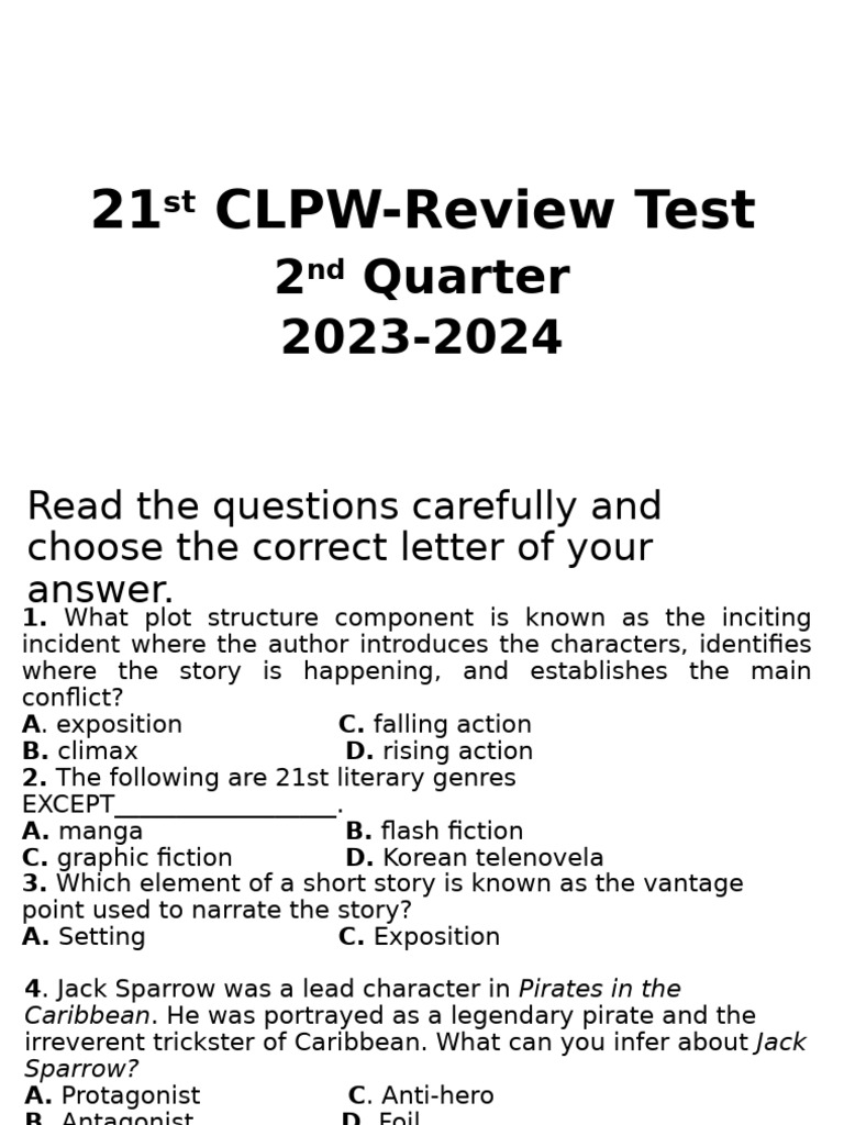 21st CLPW Q2 REVIEW TEST 2023 2024 | PDF