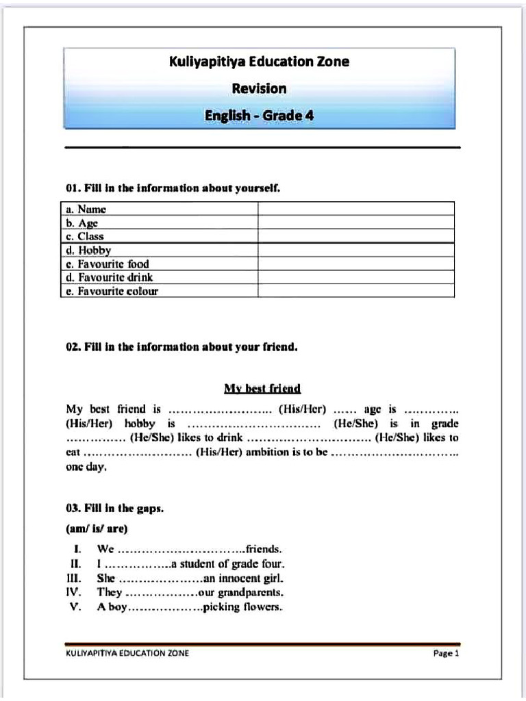English-Grade-4-Revision-2020 | PDF