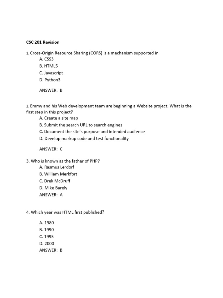 CSC 201 Revision | PDF