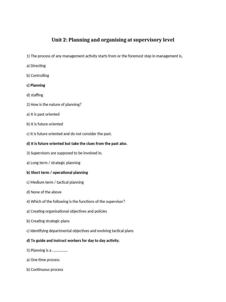 Unit 2: Planning and Organising at Supervisory Level | PDF
