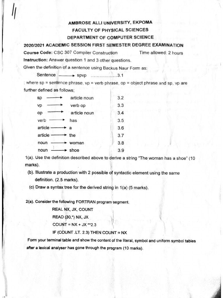CSC 307 - Past Questions | PDF