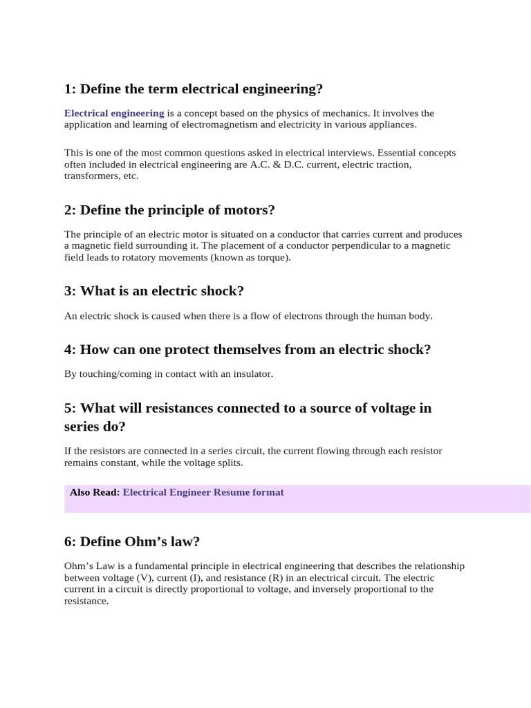 30 Electrical Interview Questions | PDF