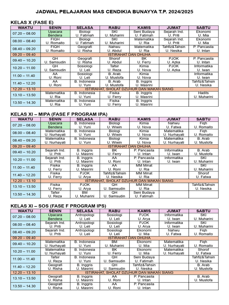 Jadwal Pelajaran Tp 2024 2025 Pdf