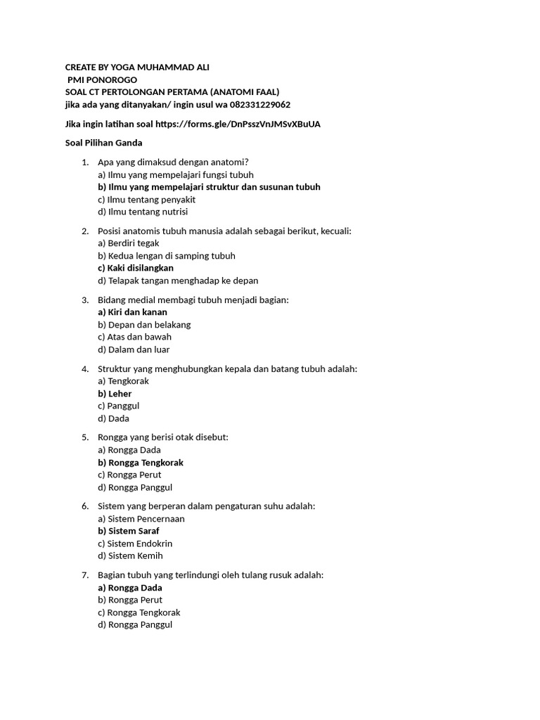 Soal CT/CC PMR Anatomi Faal | PDF