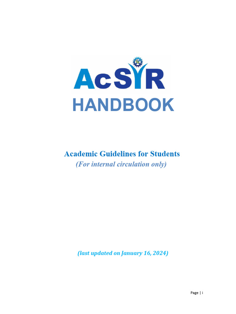 AcSIR Handbook - Updated As On 16.01.2024 | PDF