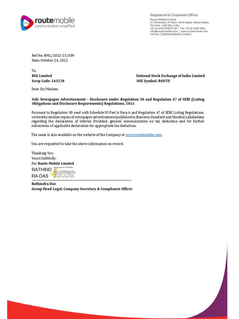 ROUTE 24102022165454 Intimation | PDF