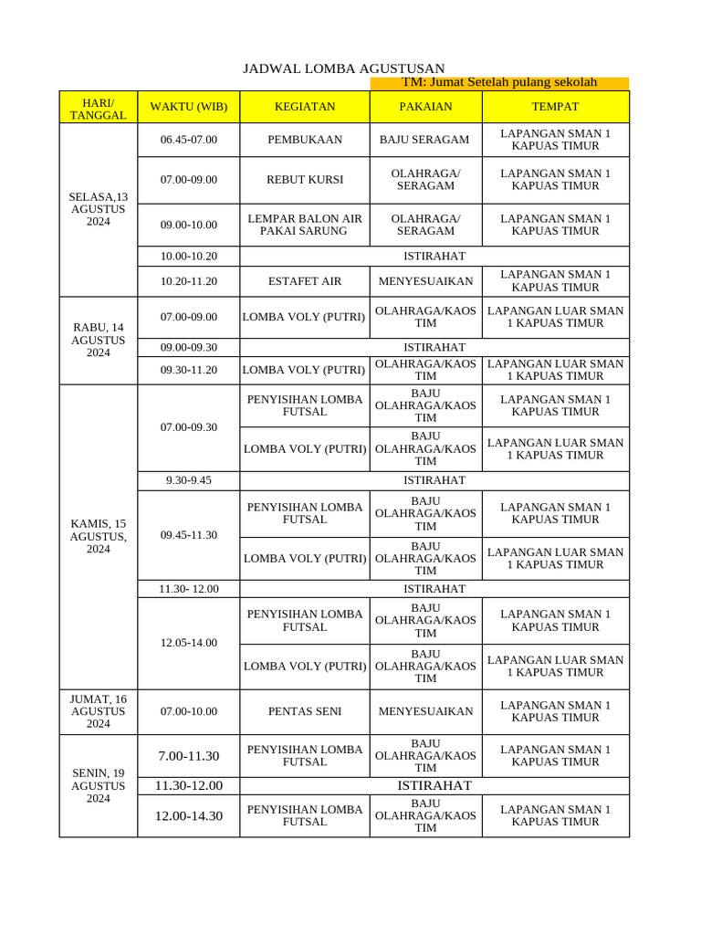 Jadwal Lomba 17 Agustus 2024 | PDF