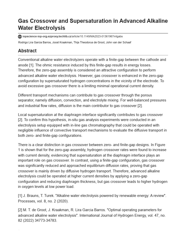 Gas Crossover in Alkaline Electrolysis | PDF | Electrochemistry ...