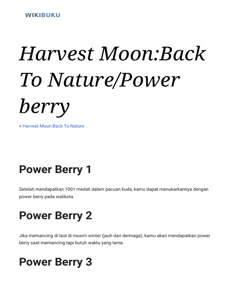 Harvest Moon - Back To Nature - Power Berry - Wikibuku Bahasa Indonesia ...