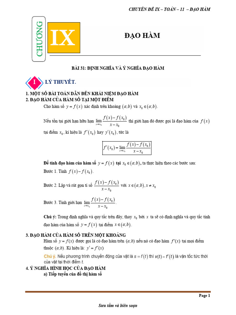 Lý Thuyết.: yfx = ; ab ; x ab ∈ lim fx fx xx − − fx x fx ′ yx ′ | PDF