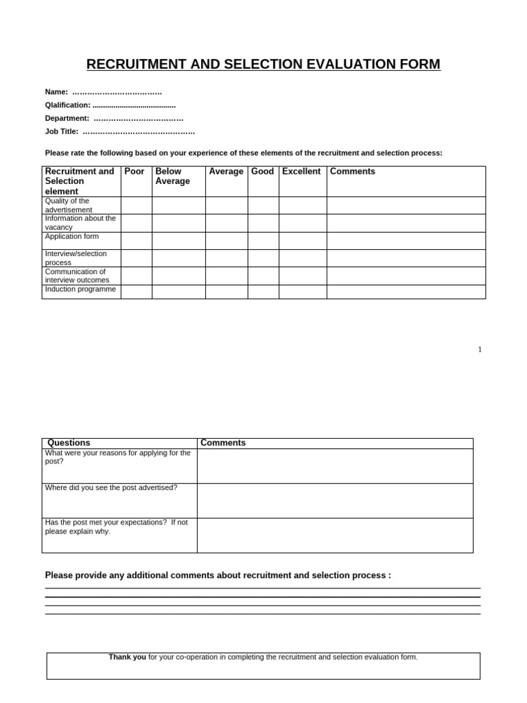 Evaluation Form Successful Candidate | PDF