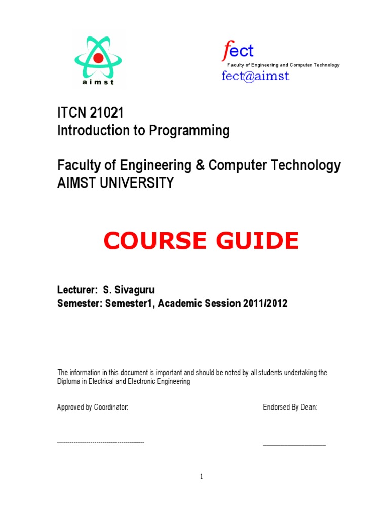 ITCN21021 IntroToProg Course Guide | PDF | C (Programming Language ...