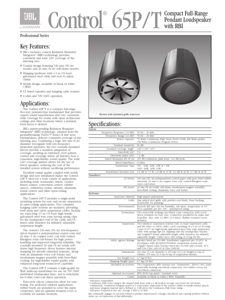 JBL Ctrl65P v3 Spec Sheet | PDF