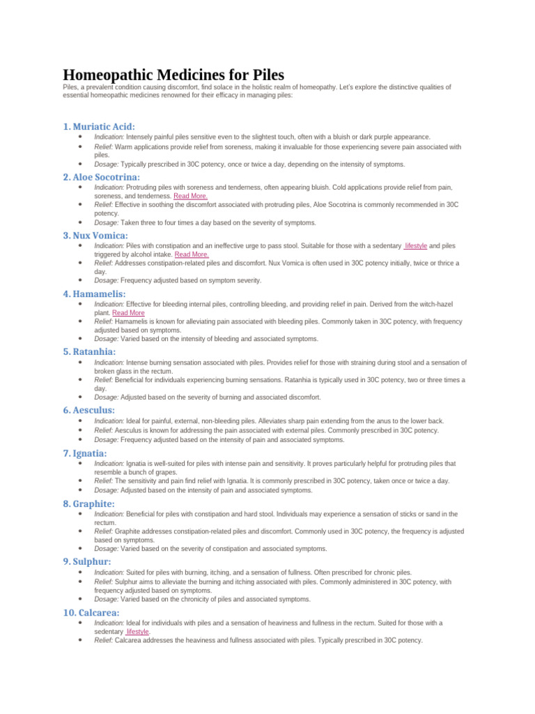 Common Homeopathic Remedies For Piles and Fissures | PDF