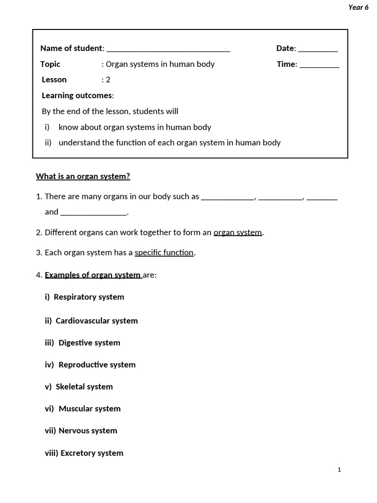 Ws 2 Organ Systems | PDF