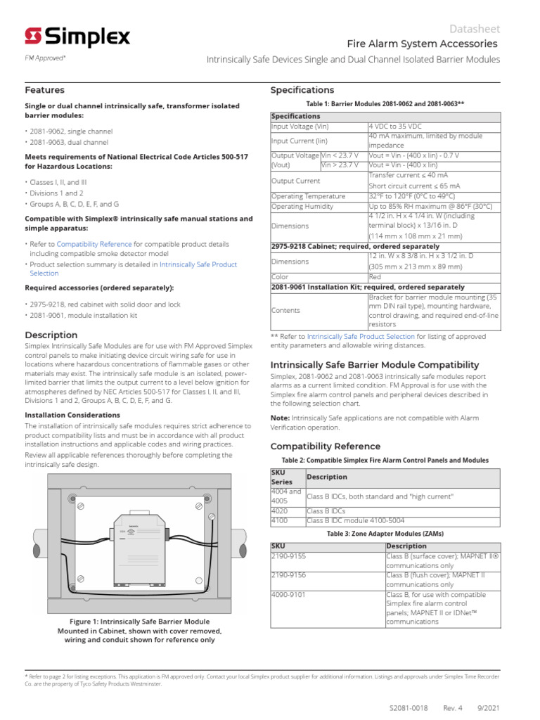 Features Specifications: Intrinsically Safe Devices Single and Dual ...