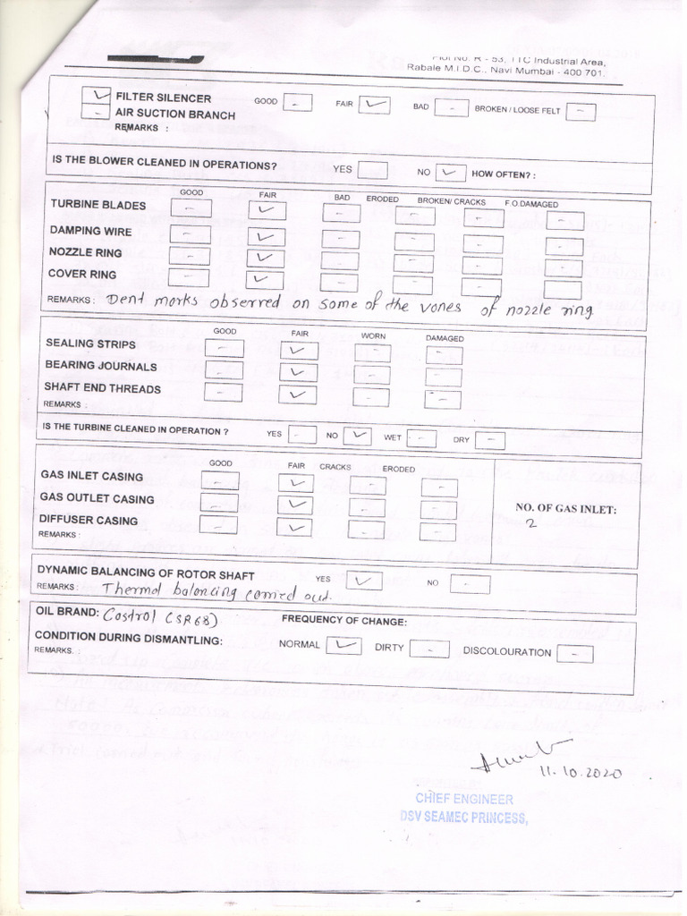Mge No. 6 Turbocharger Overhaul Report | PDF