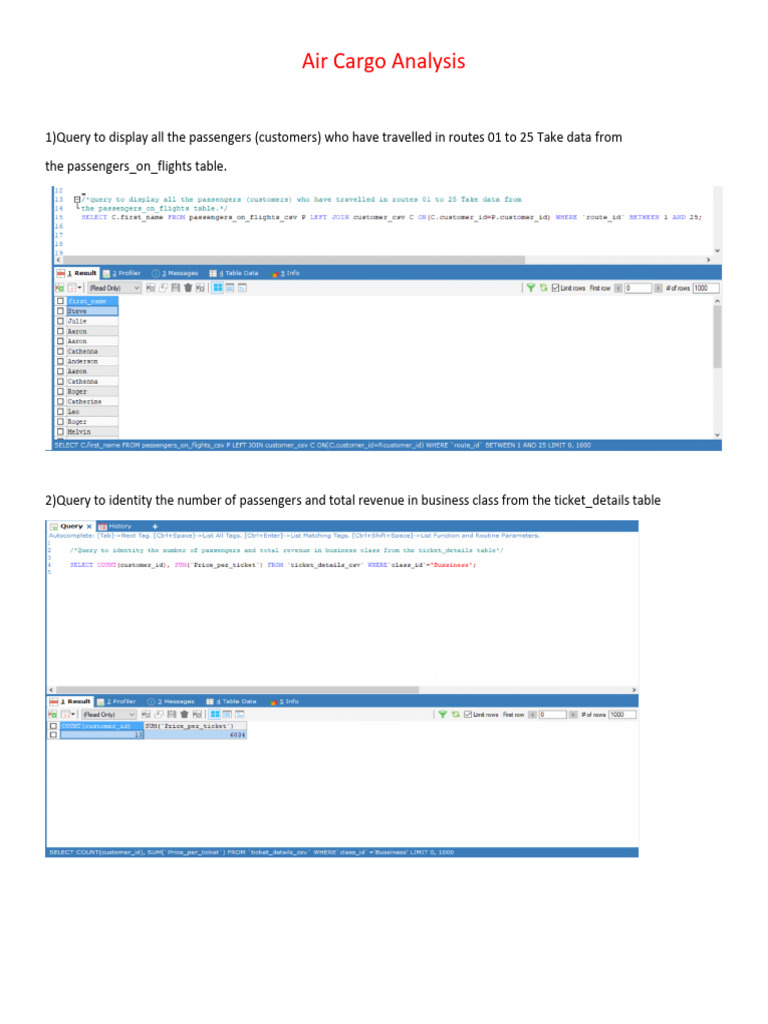 SQL Air Cargo Project | PDF