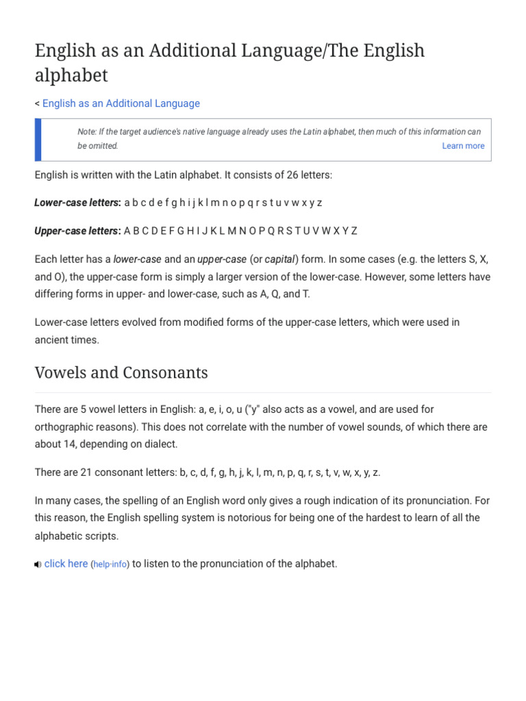 English As An Additional Language - The English Alphabet - Wikibooks ...