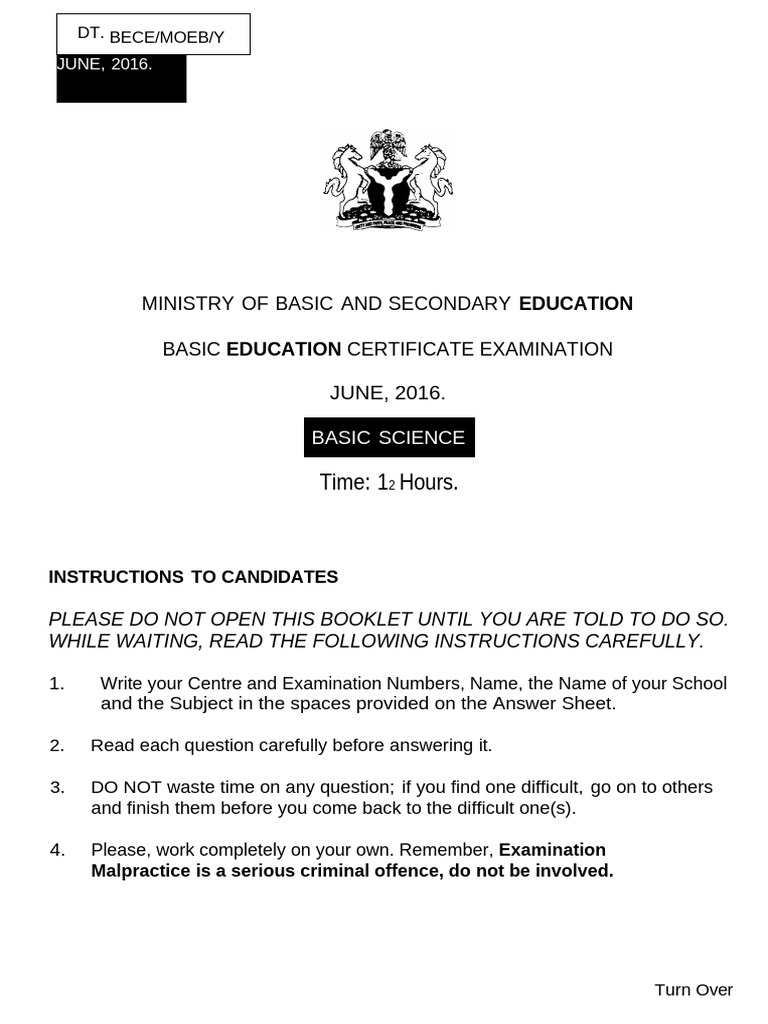 jss3 Bece Past Question and Answer Basic Education Cerfiticate ...