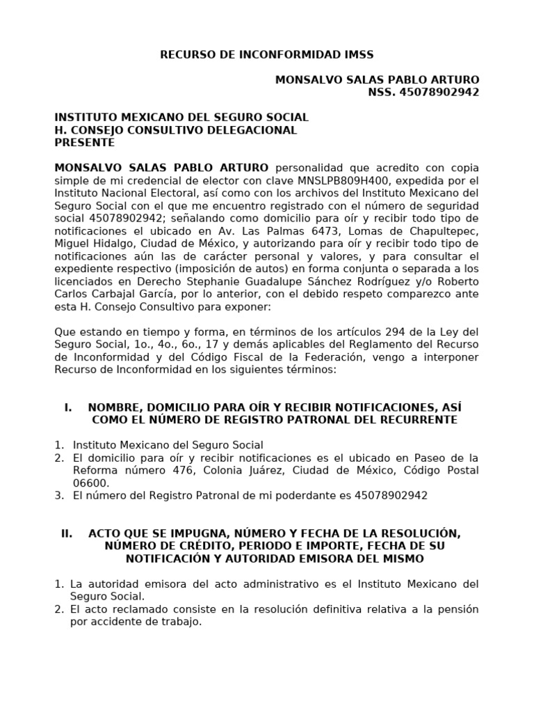 Recurso de Inconformidad Imss General | PDF