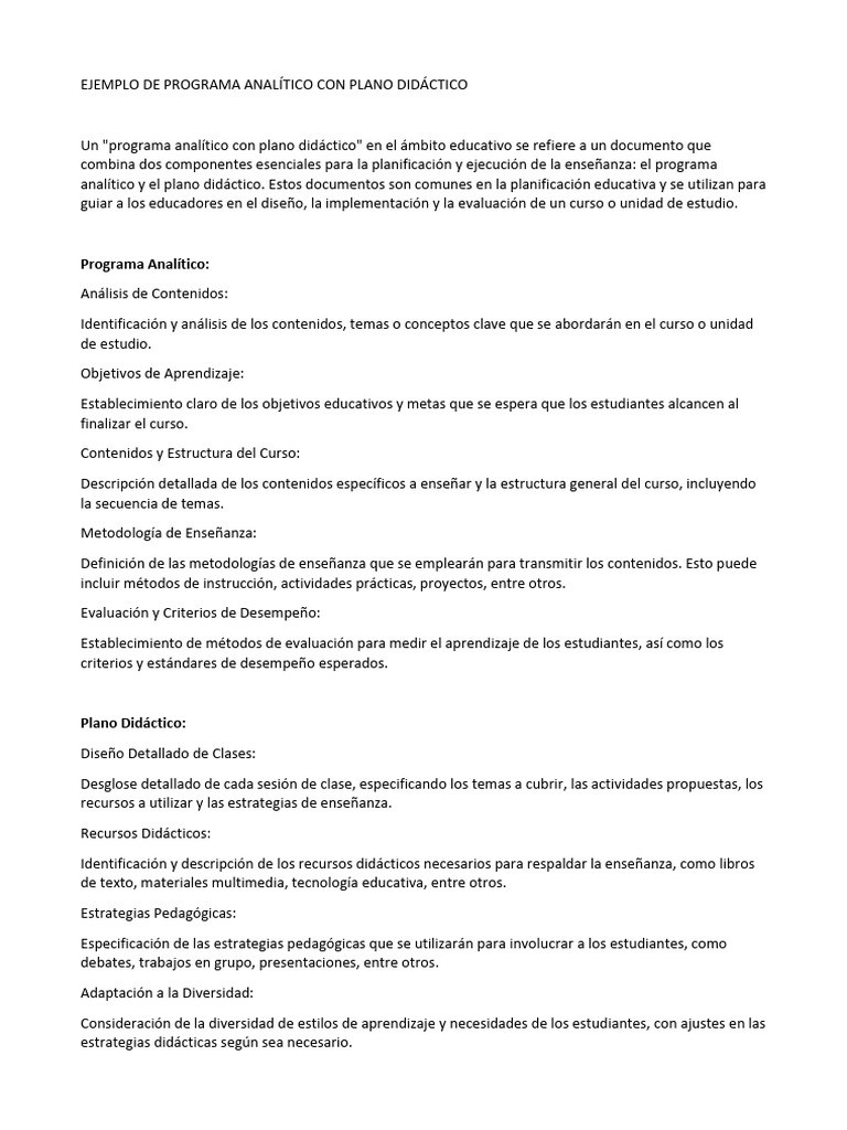 ? Ejemplo de Programa Analítico Con Plano Didáctico | PDF