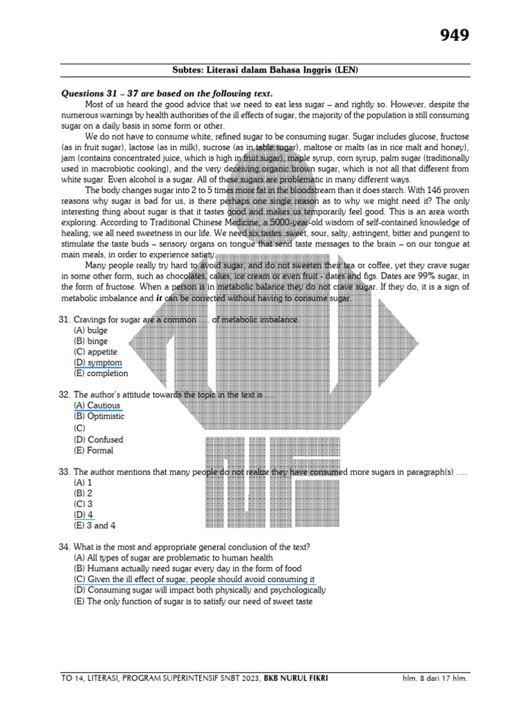 TO14 - LITERASI - LEN - TO 14 SUPERINTENSIF SNBT 2023 - Kode949 | PDF