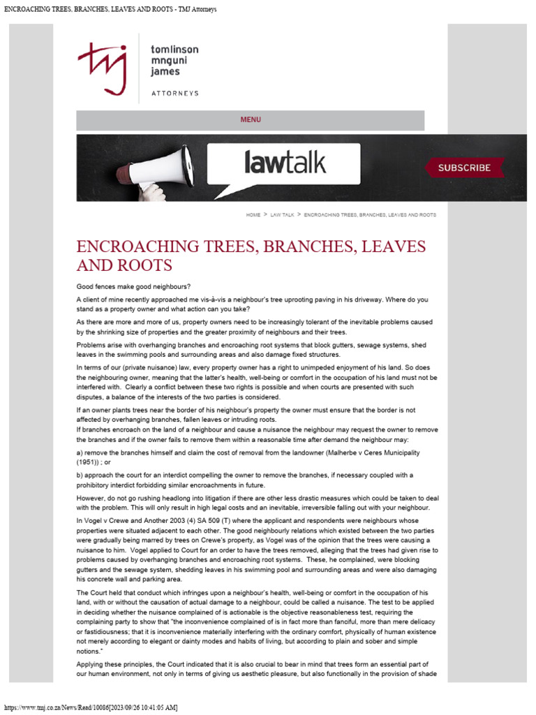 ENCROACHING TREES, BRANCHES, LEAVES AND ROOTS - TMJ Attorneys | PDF