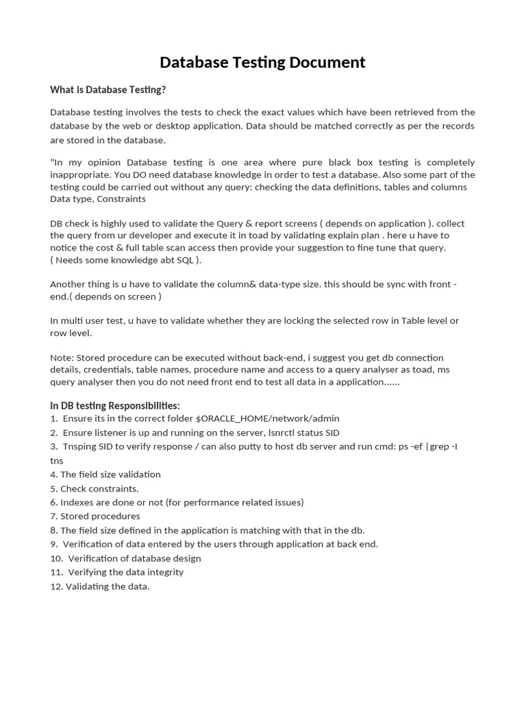Database Testing Document | PDF Database Testing Document | PDF