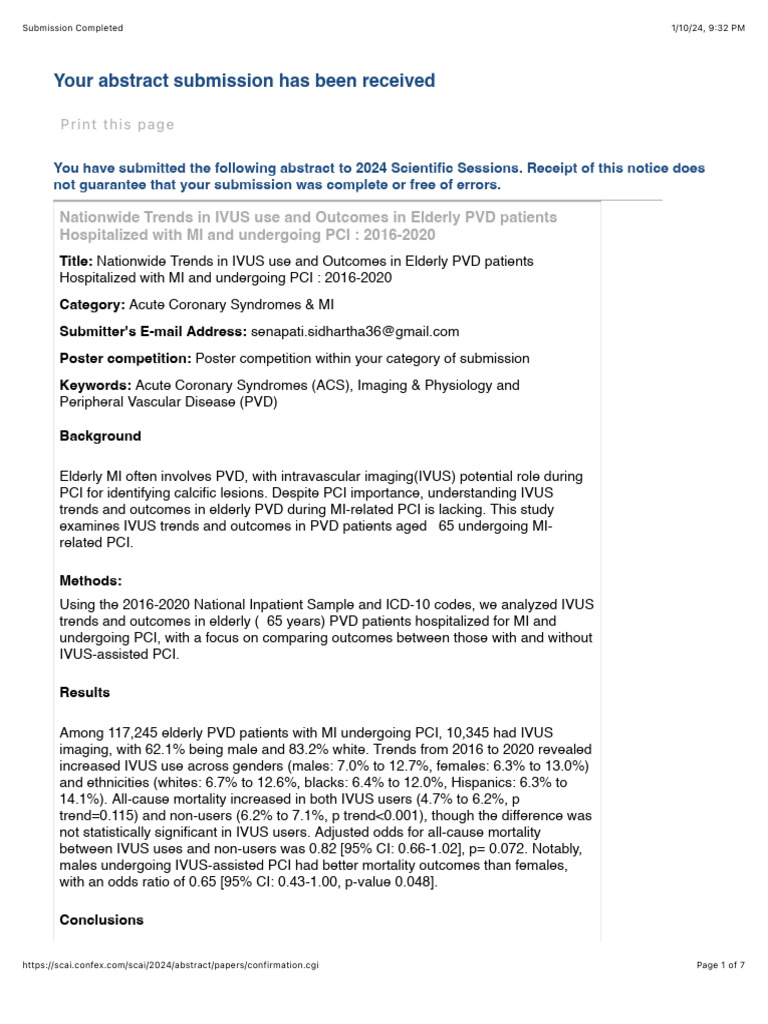 SCAI 2024 - D - IVUS Trends in PVD Pts With MI Undergoing PCI. | PDF ...