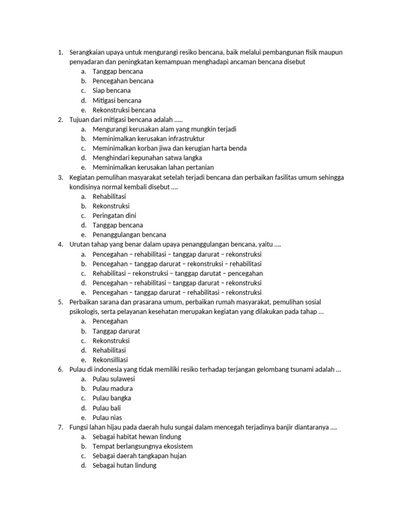 Soal Mitigasi Bencana SKR Tanpa Jawaban | PDF