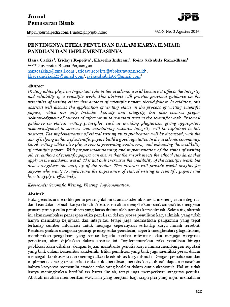 Jurnal Pemasaran Bisnis: Pentingnya Etika Penulisan Dalam Karya Ilmiah: Panduan Dan ...