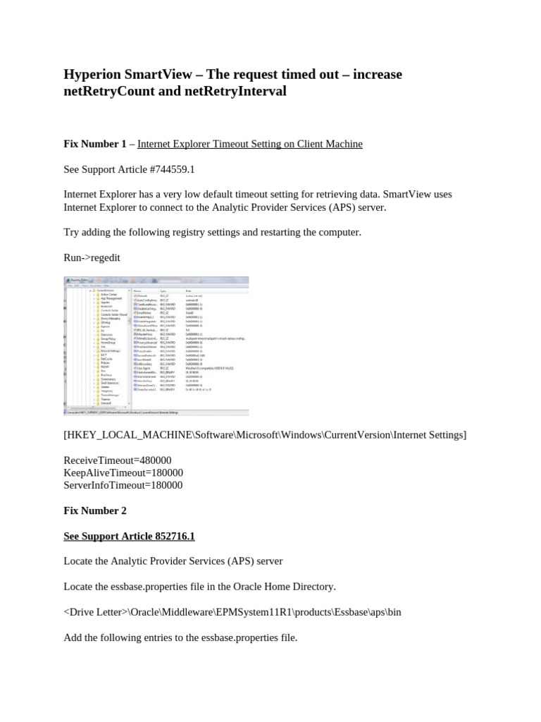 Hyperion SmartView - The Request Timed Out - Increase netRetryCount and netRetryInterval | PDF