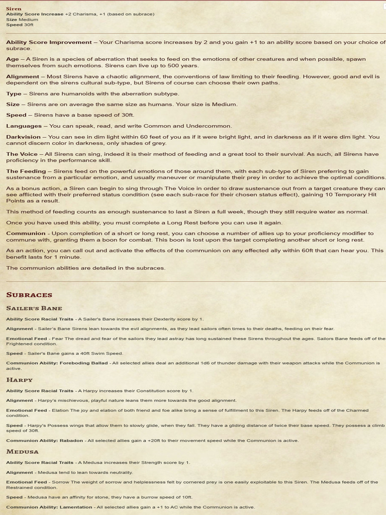 Siren Race DND 5e Homebrew | PDF