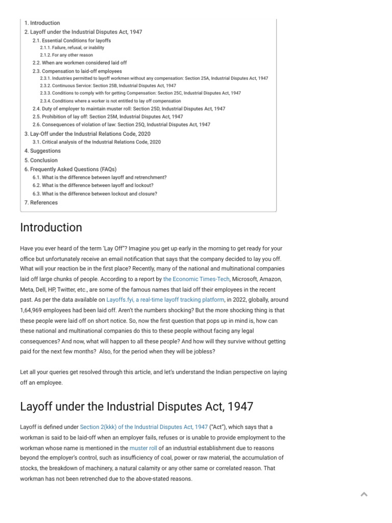 Lay Off in Labour Law - IPleaders | PDF