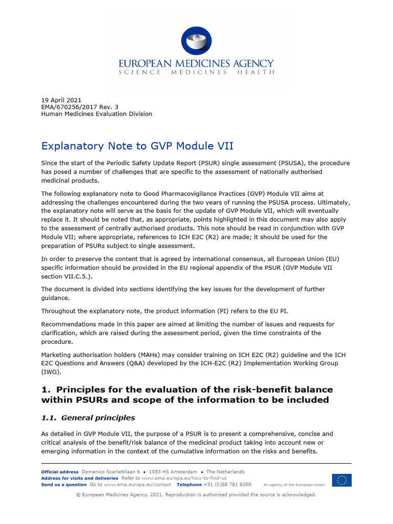 Guideline Good Pharmacovigilance Practices GVP Module VII Periodic ...