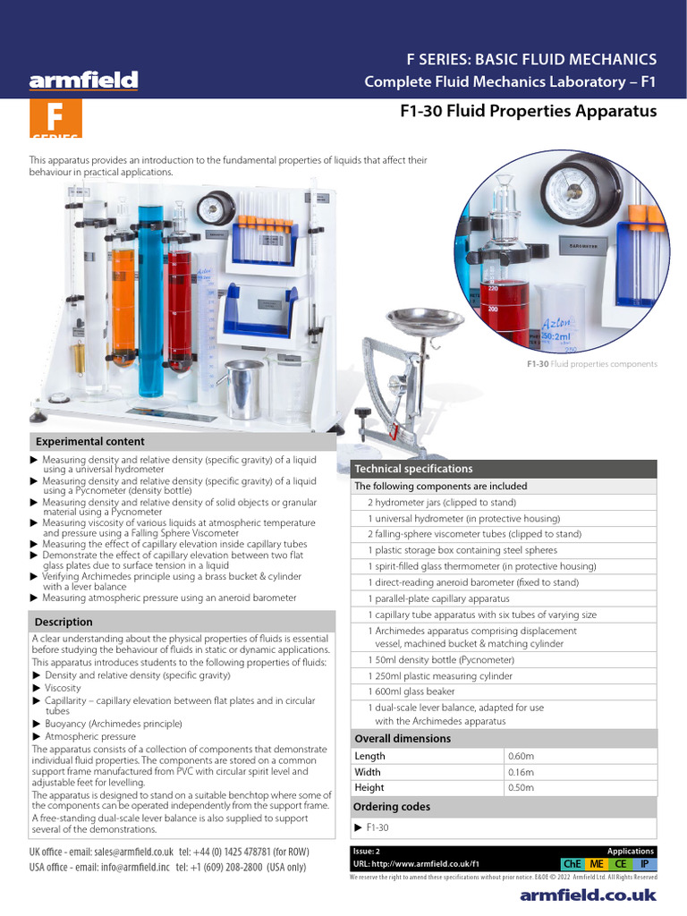 Armfield F1 30 Datasheet v2b Web 1 | PDF