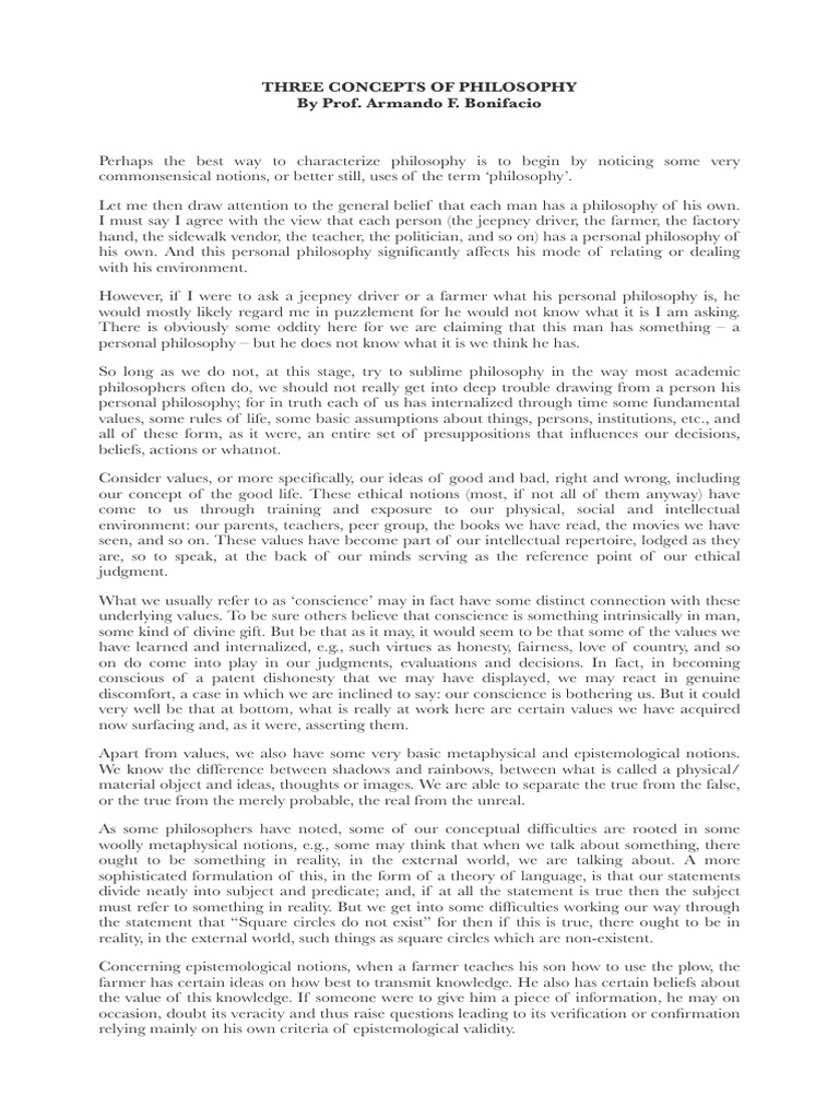 Bonifacio Three Concepts of Philosophy | PDF