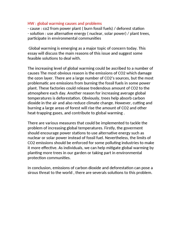 Global Warming Cause and Solutions | PDF