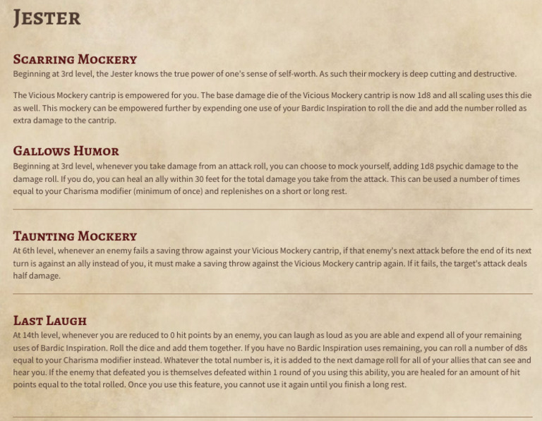 Jester Bard DND 5e Homebrew | PDF