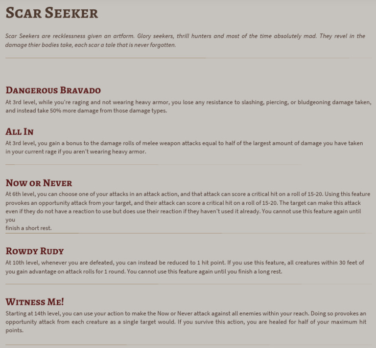 Scar Seeker Barbarian DND 5e Homebrew | PDF