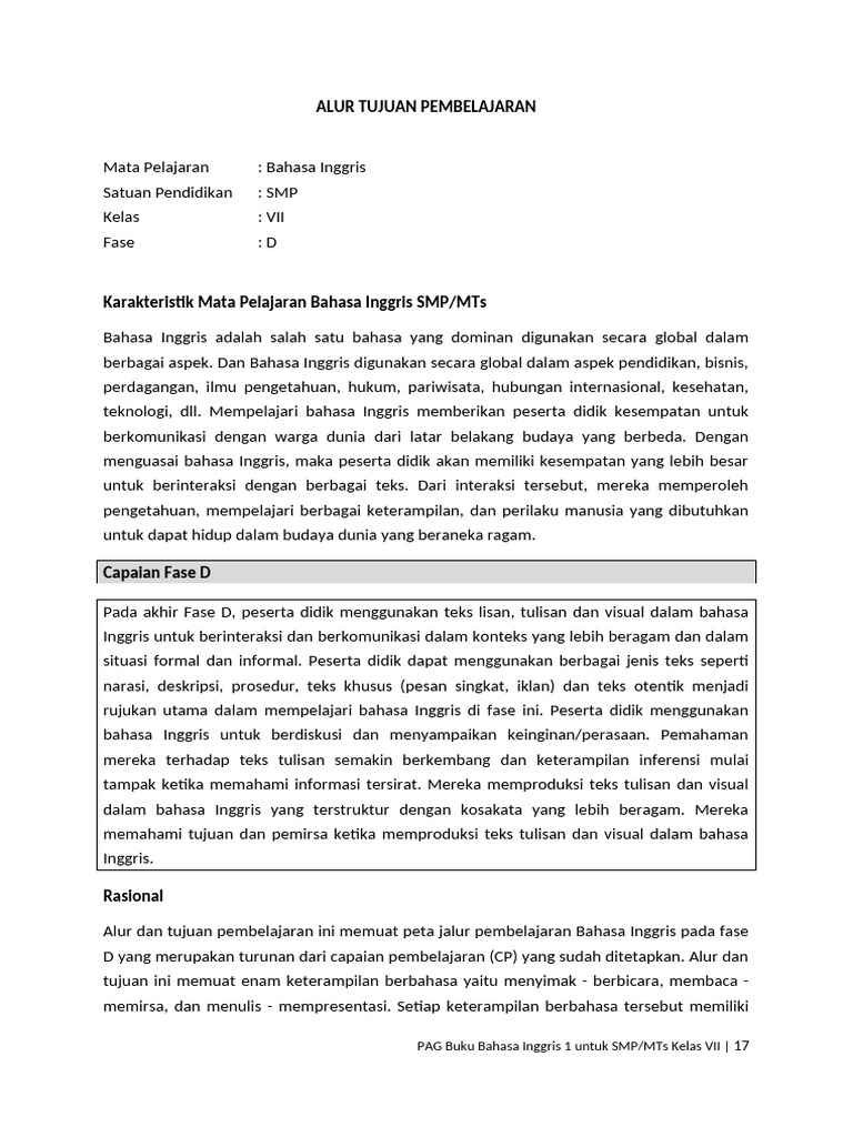 Alur Tujuan Pembelajaran (FIX) | PDF
