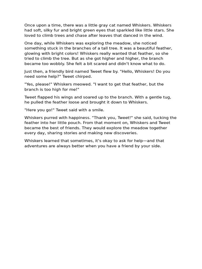 Short Story About A Cat For Children (5yo) | PDF