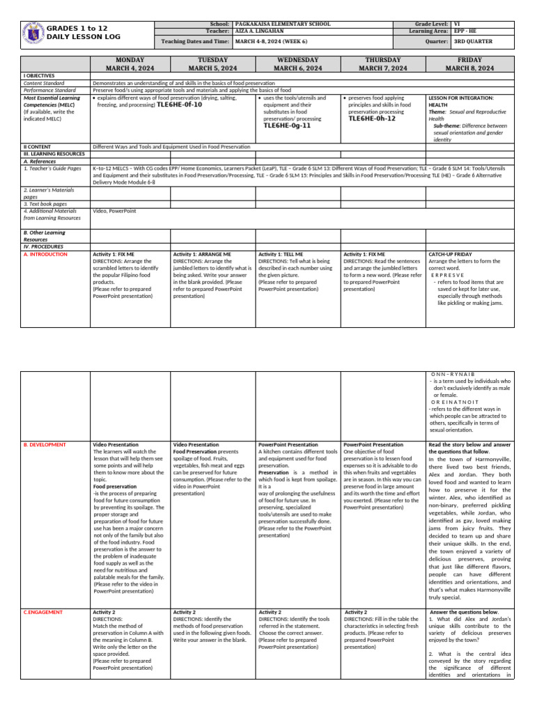 DLL - Epp-He - 6 - Q3 - W6 With Integration | PDF