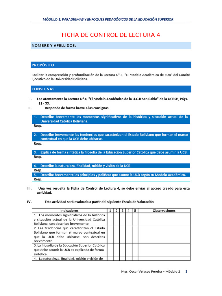 Ficha de Control de Lectura 4 | PDF